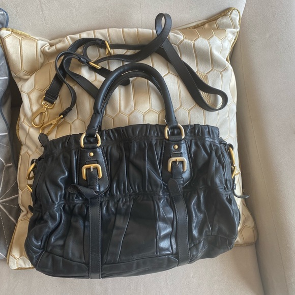 Prada | Bags | Prada Nappa Gaufre Ruched Leather Handbag | Poshmark
